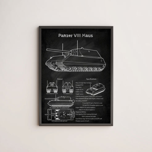 Panzer VIII Maus Super-heavy tank blueprint poster wall decor ...