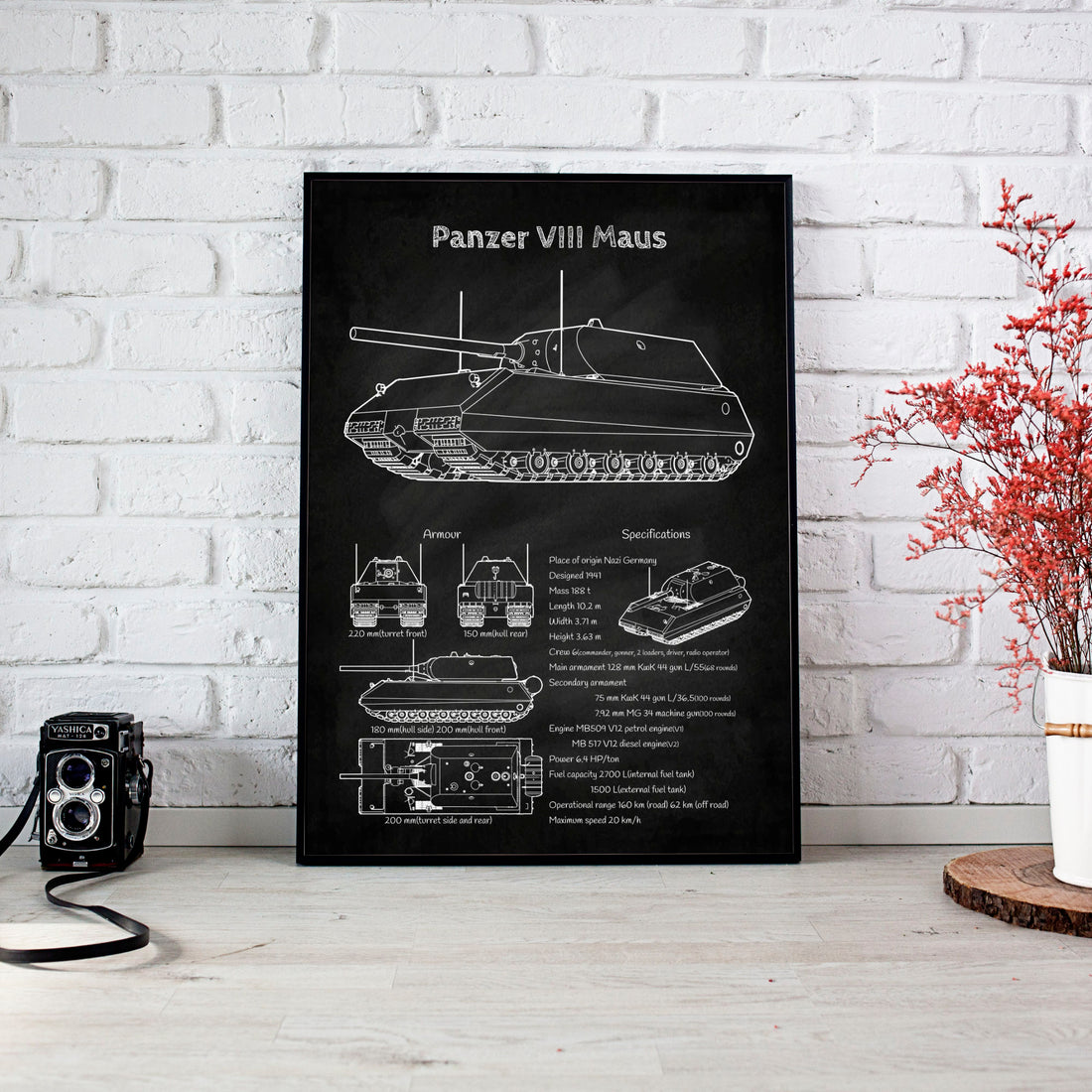 Panzer VIII Maus Super-heavy tank blueprint poster wall decor ...