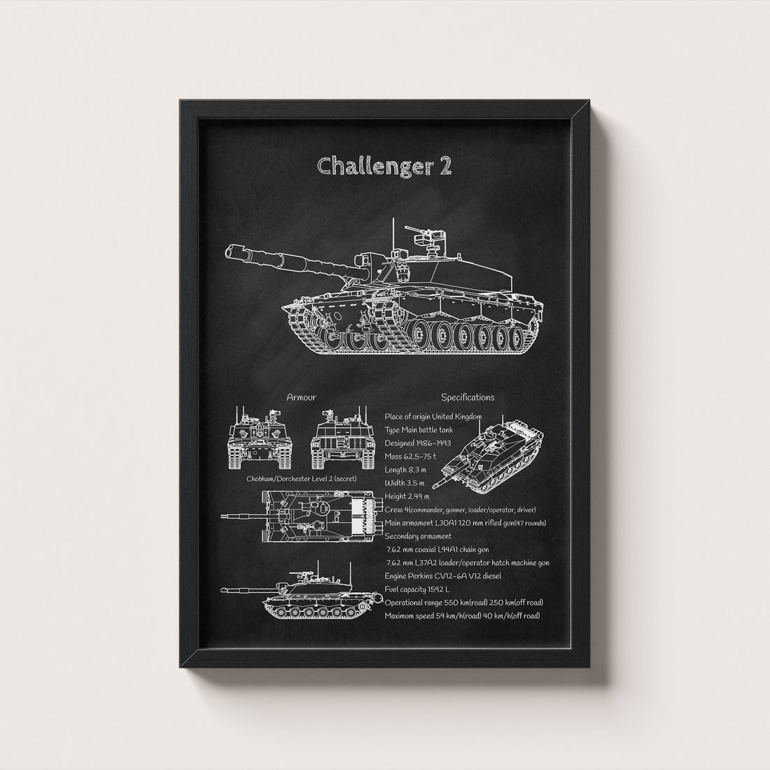 Challenger 2 Tank Blueprint Poster | Military Armor Wall Art ...
