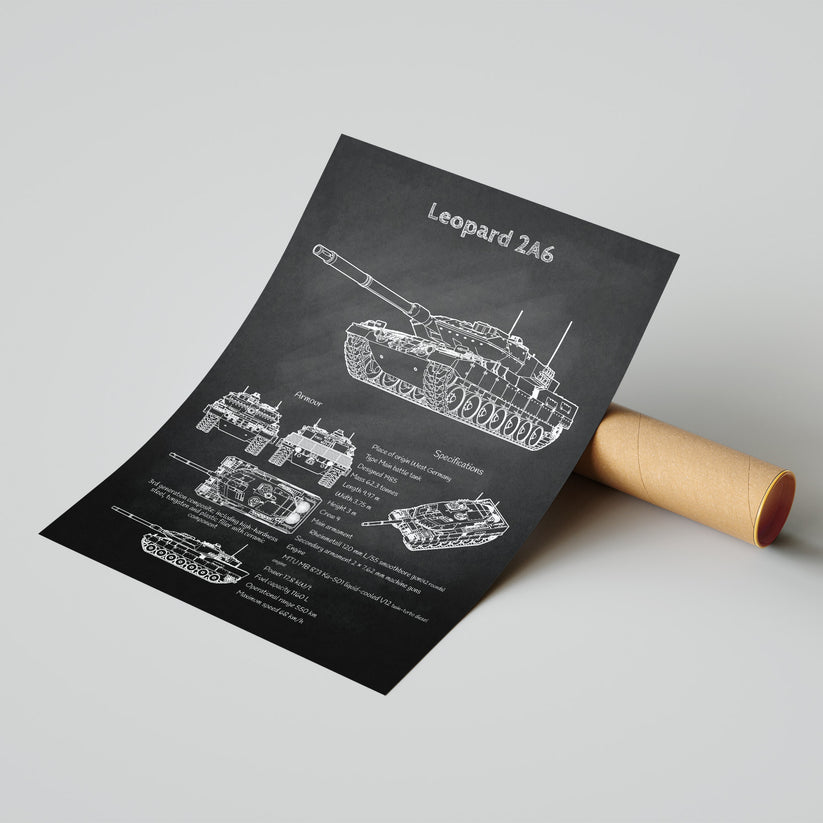 Leopard 2 Main Battle Tank Blueprint Poster | Armored Warfare Wall Art ...